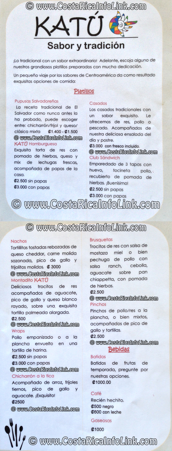 Menú Restaurante Katú - Restaurantes Costa Rica